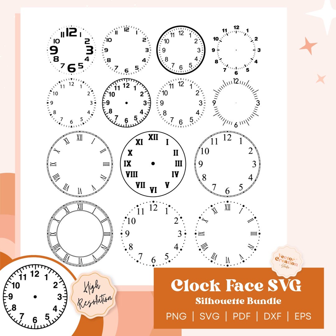 14 Clock Face Big Bundle Svg File, Clock Face Template Vector Printable ...
