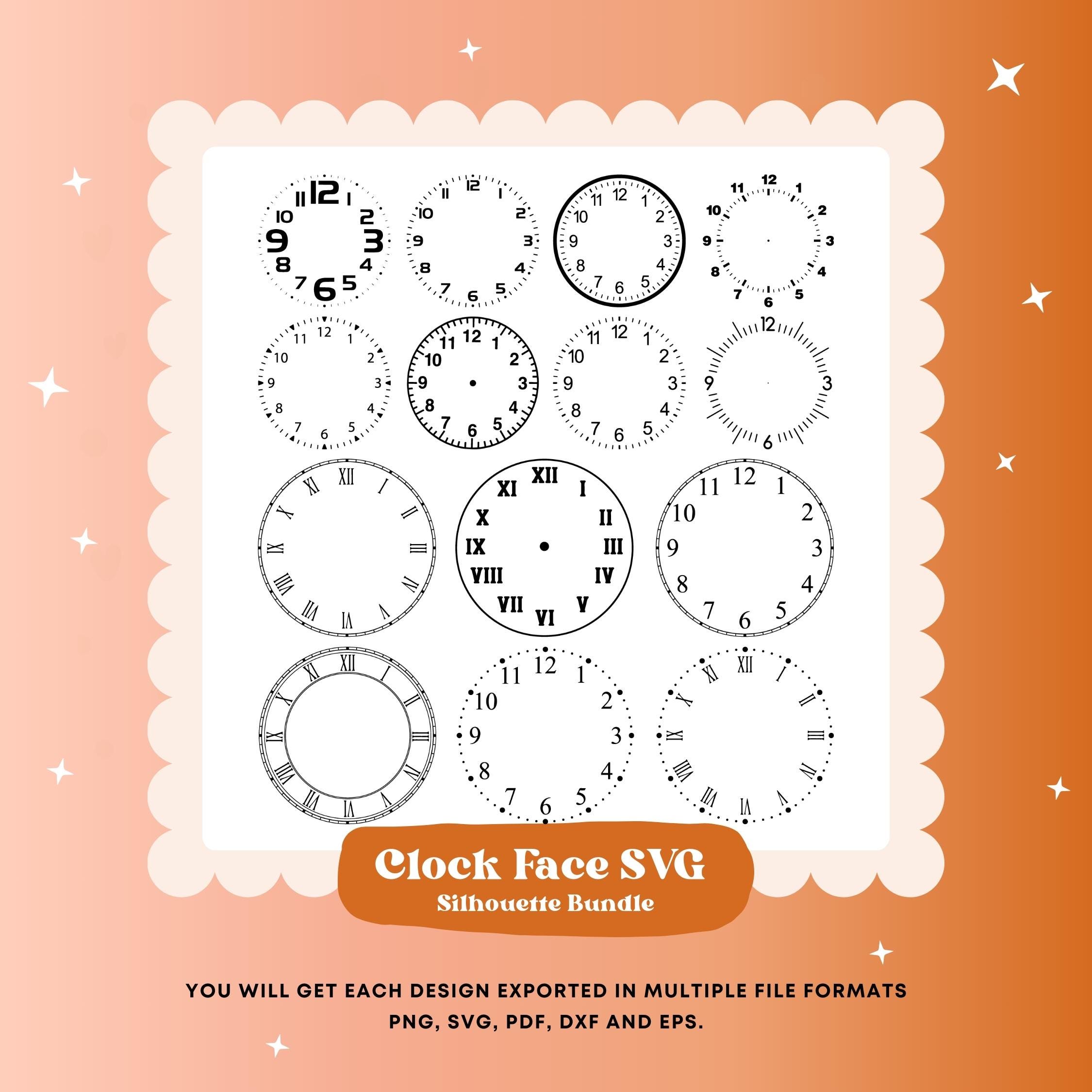 14 Clock Face Big Bundle Svg File, Clock Face Template Vector Printable ...
