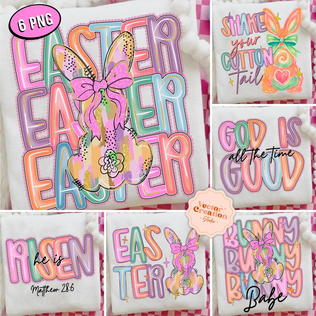 Preppy Easter Png Bundle, Happy Easter Png, Girly Brushstroke Easter ...