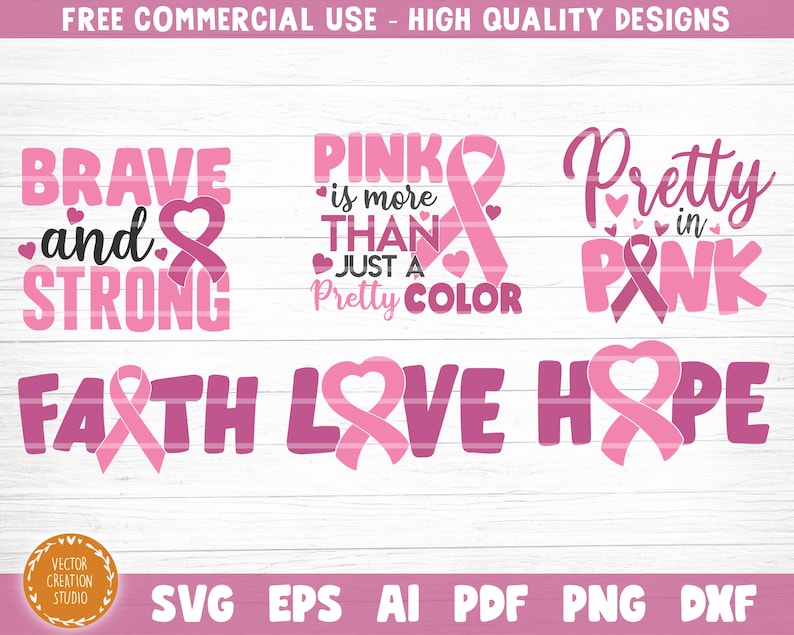 Breast Cancer SVG Bundle Cut Files Vector Printable Clipart - Etsy