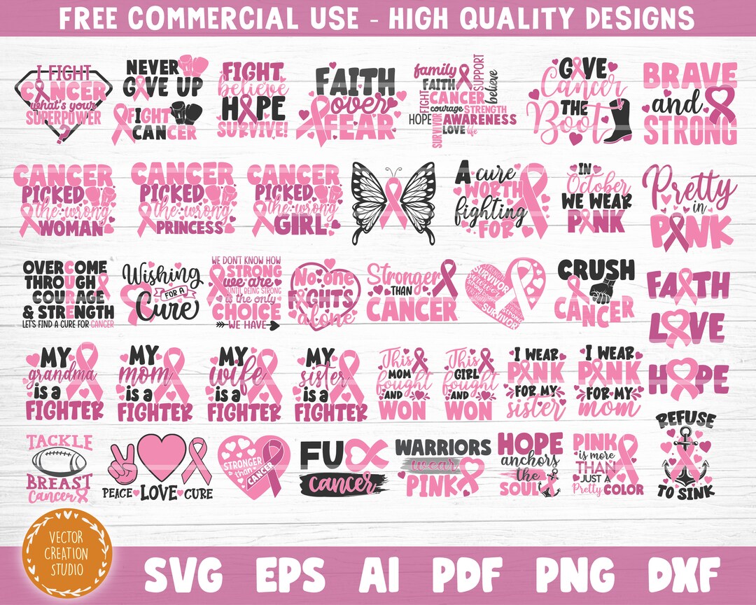 Breast Cancer SVG Bundle Cut Files, Vector Printable Clipart, Cancer ...