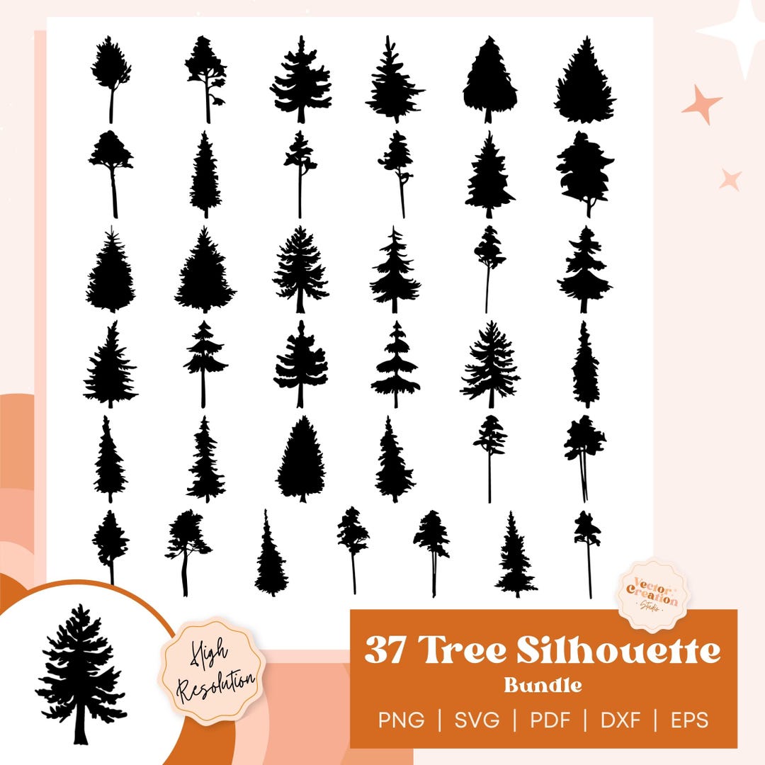 Tree Bundle Svg, Tree Silhouette Svg, Pine Tree Svg, Tree Clipart ...