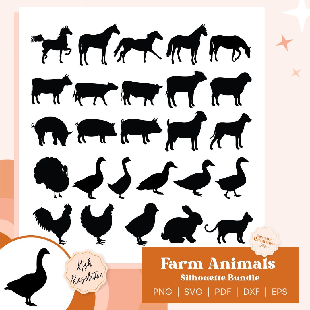 Farm Animals Bundle Svg, Animal Bundle Svg, Farm Animals Silhouette ...