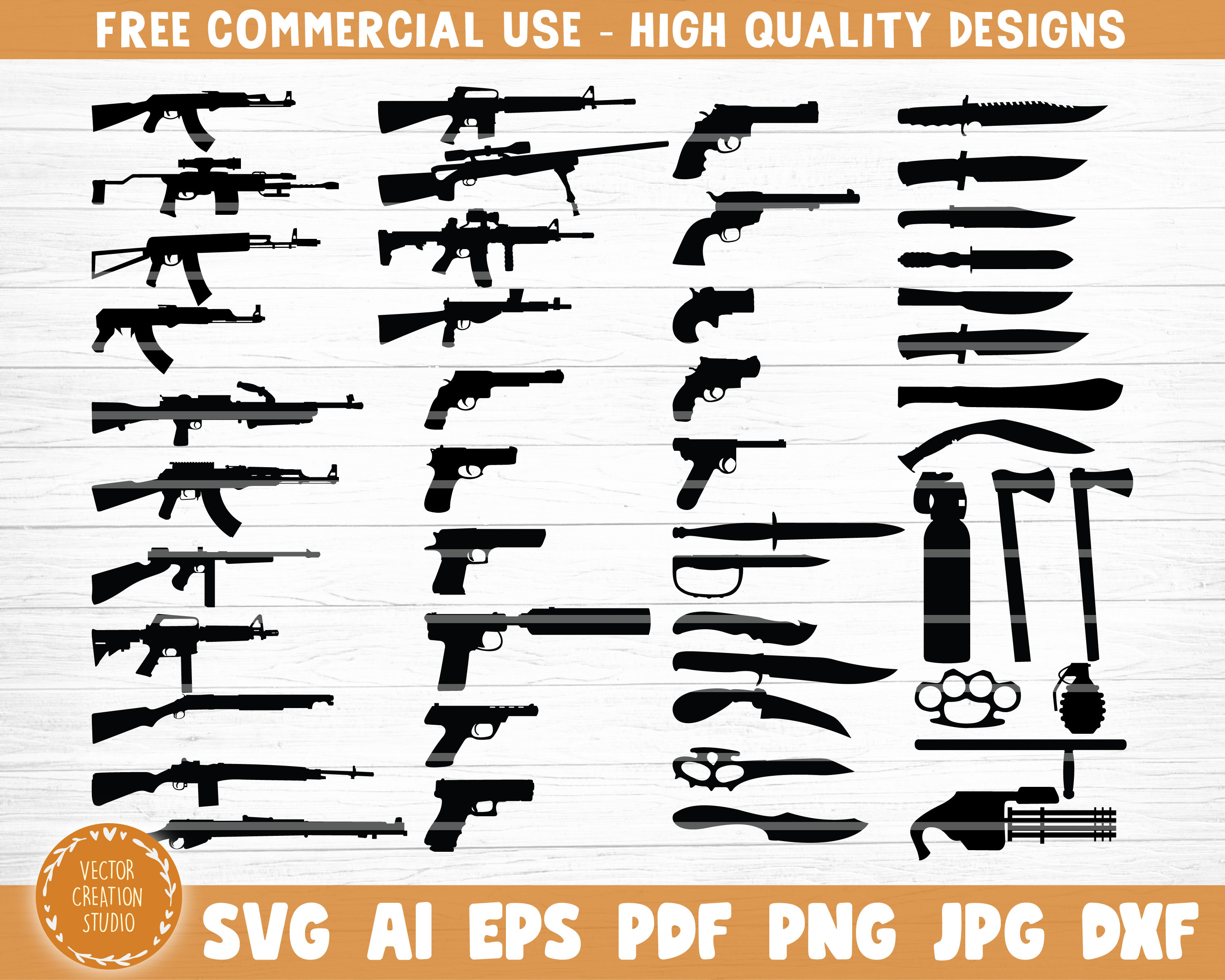 Guns Bundle Svg, Guns Silhouette Svg, Guns Clipart, Guns Cut File, Guns ...