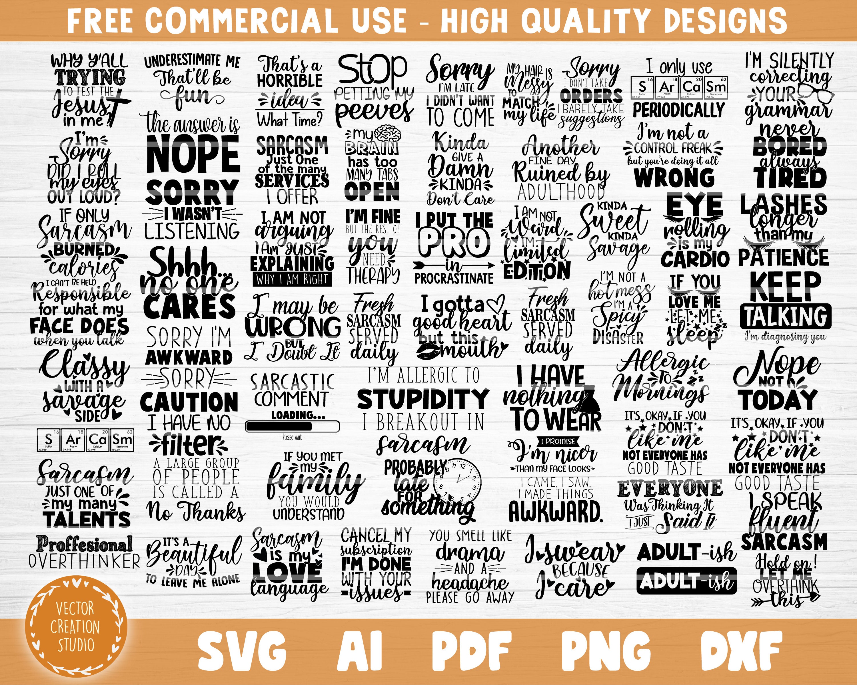 Funny Sarcasm Bundle SVG Cut Files Funny Quotes Vector - Etsy