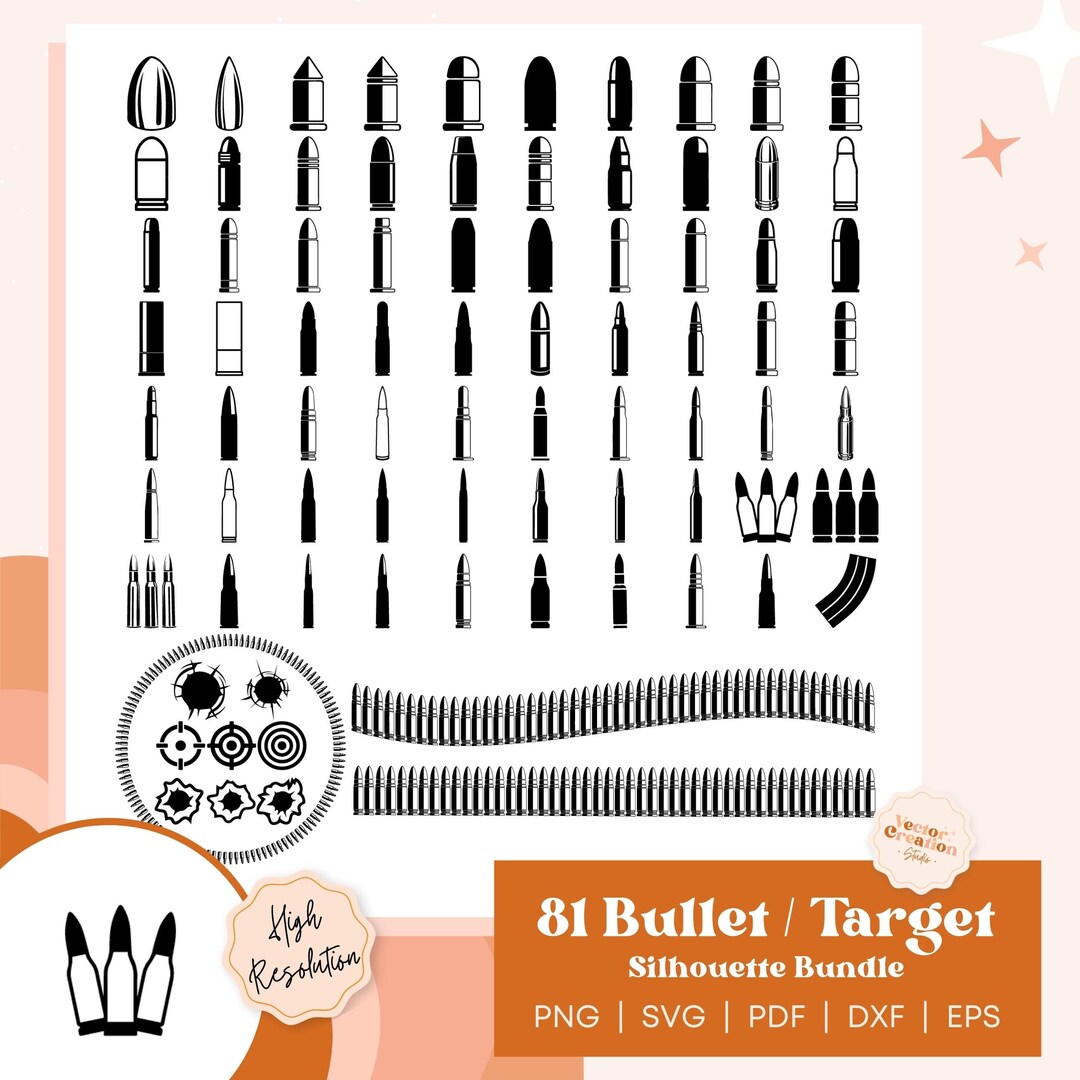 81 Bullet Big Bundle Svg Cut Files, Bullet Vector, Bullet Clipart ...