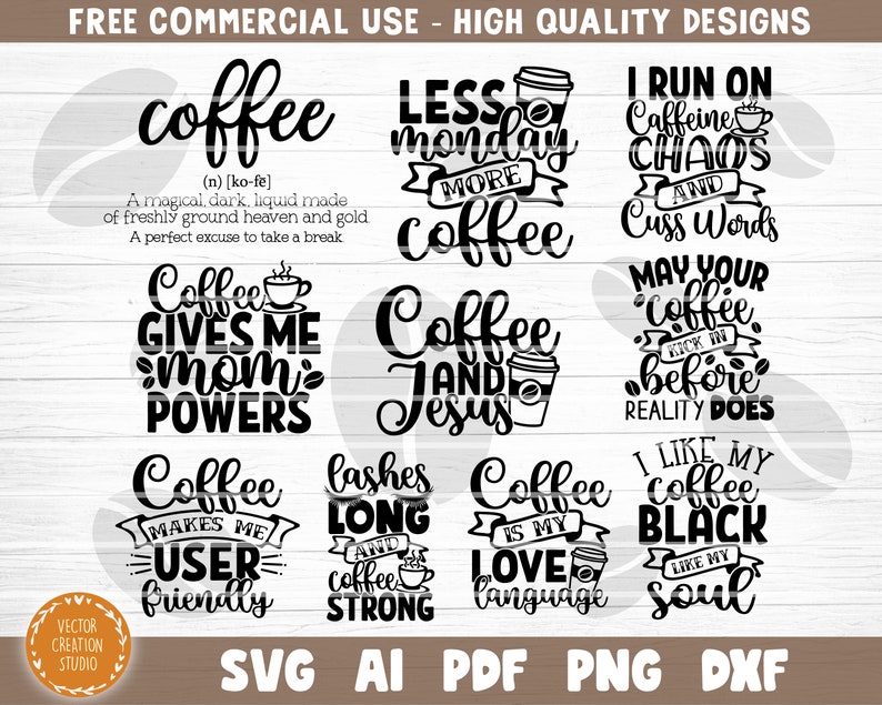 Coffee SVG Bundle Cut Files, Love Coffee Svg, Coffee Mug Svg, Sarcastic ...
