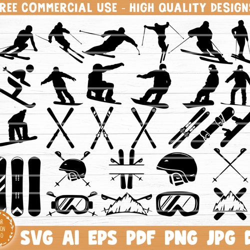 Winter Sports Bundle Svg Skiing Silhouette Svg Snowboarding - Etsy