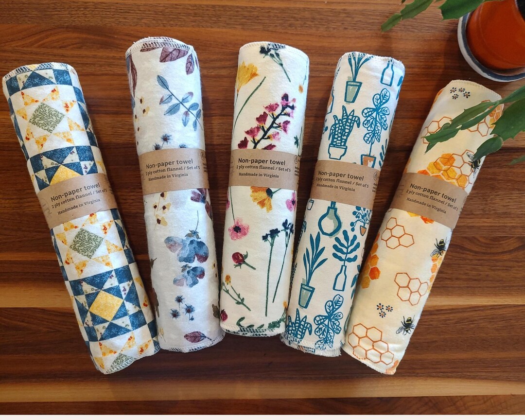 2 Ply Reusable Paper Towels Set of 5 or 10, Thick & Large Size (11.5" X ...