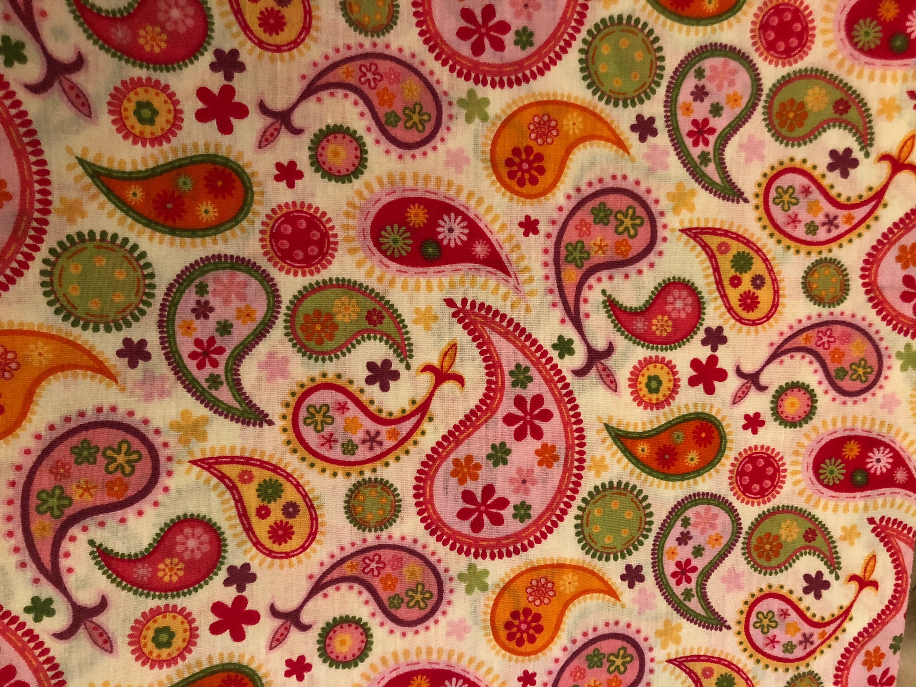 Bright and Happy Paisley Printed Cotton Fabric 45 Wide | Etsy