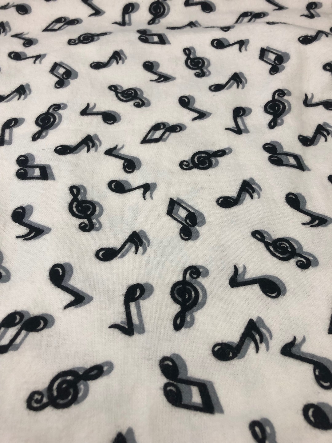 Music Notes Cotton Flannel Black and Gray on White Background 1yd X 43 ...