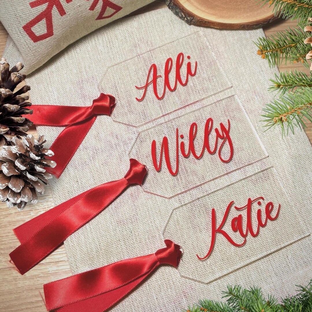 Clear Reusable Acrylic Gift Tag | Custom Stocking Name Tag | Modern ...