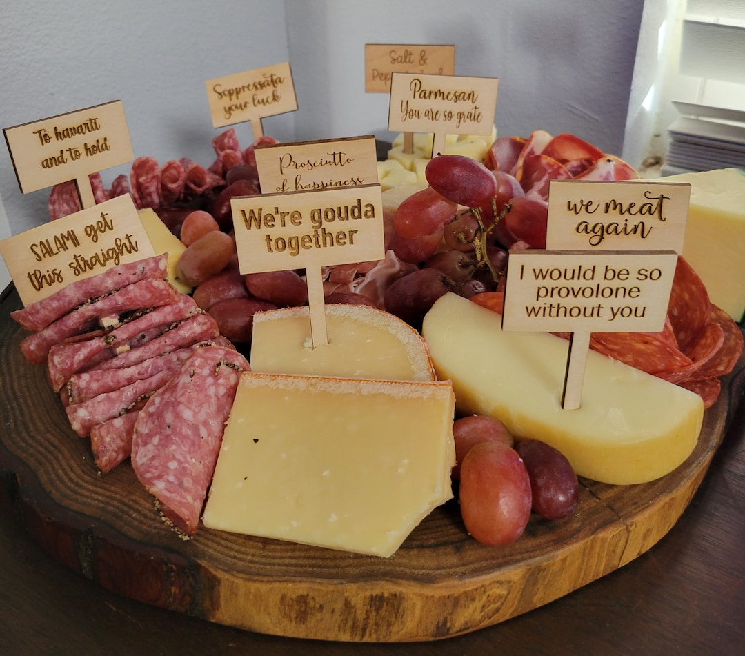 Engraved Wooden Meat and Cheese Markers Set of 8 | Charcuterie Board ...