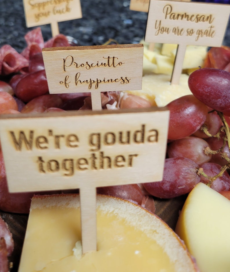 Engraved Wooden Meat and Cheese Markers Set of 8 | Charcuterie Board ...