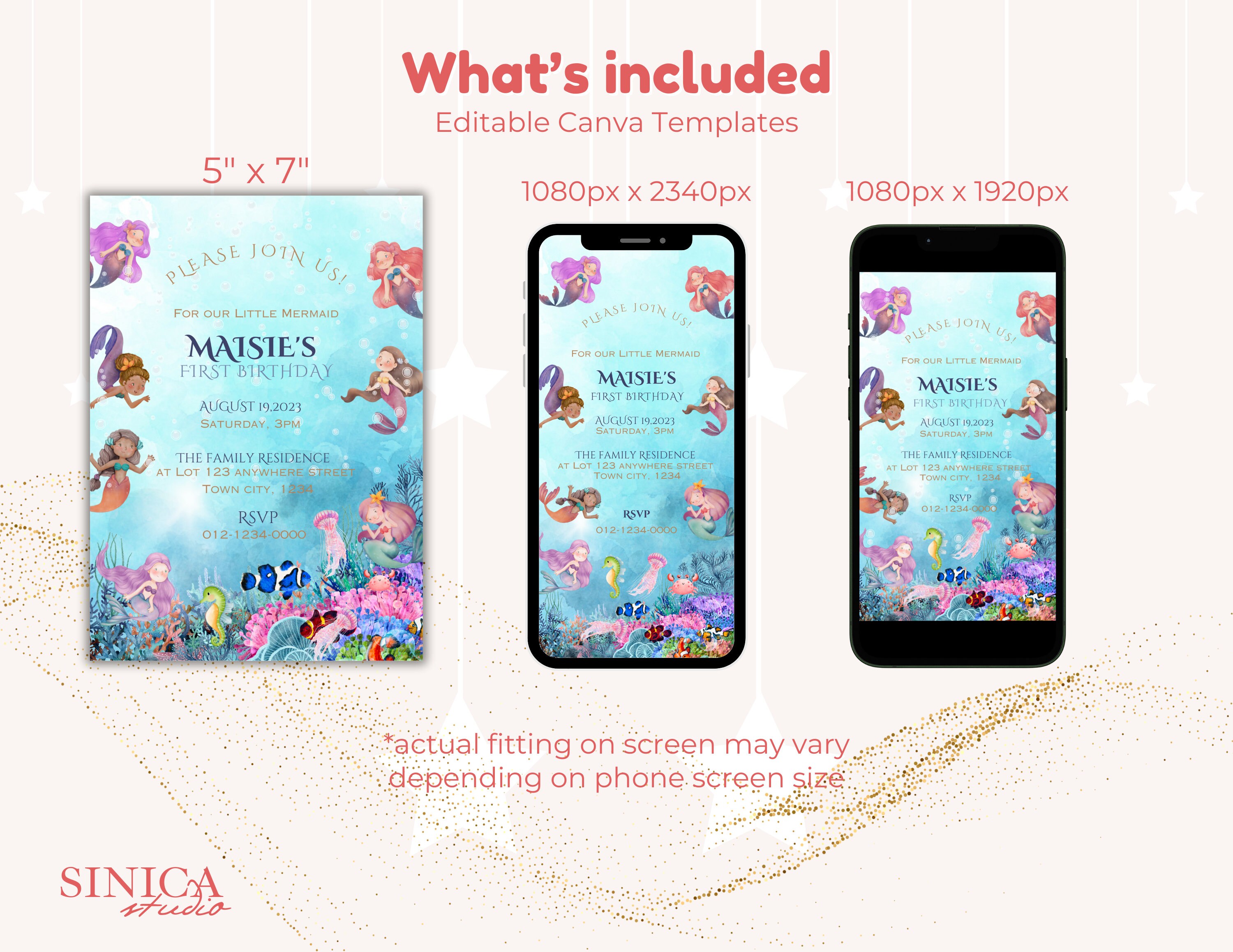 Little Mermaid Birthday Editable Printable & E-card Invitation,under ...