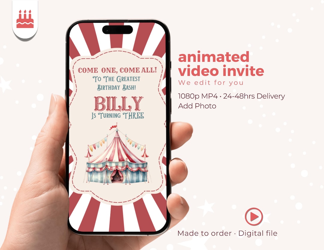 Carnival Birthday Video Invitation: Add Photo, Animated Circus Party ...