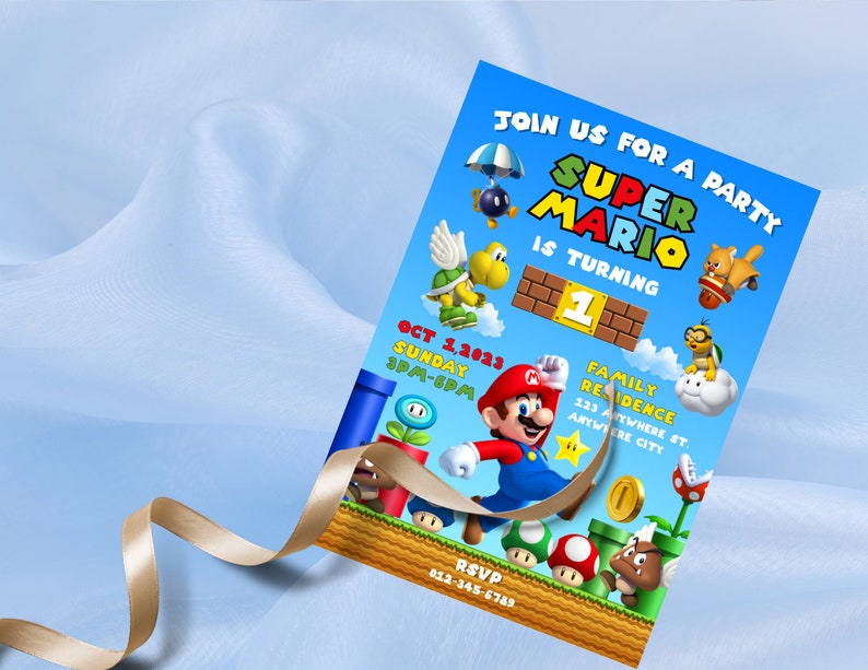 Super Mario Printable Birthday Invitation Classic Nintendo Party Theme ...