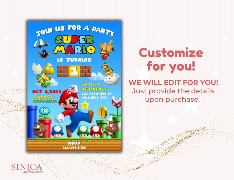 Super Mario Printable Birthday Invitation Classic Nintendo Party Theme ...