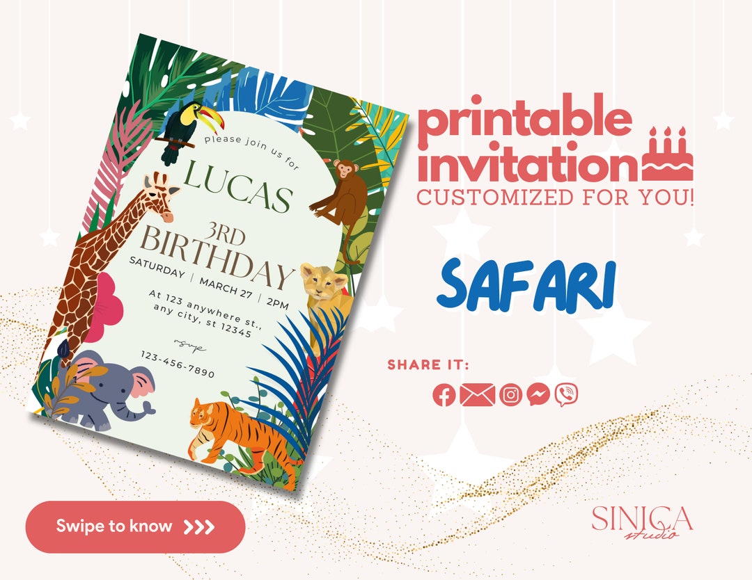 Safari Theme Printable Birthday Invitation Printable - Etsy