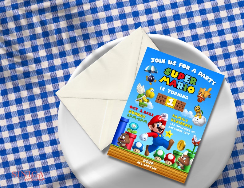 Super Mario Printable Birthday Invitation Classic Nintendo Party Theme ...