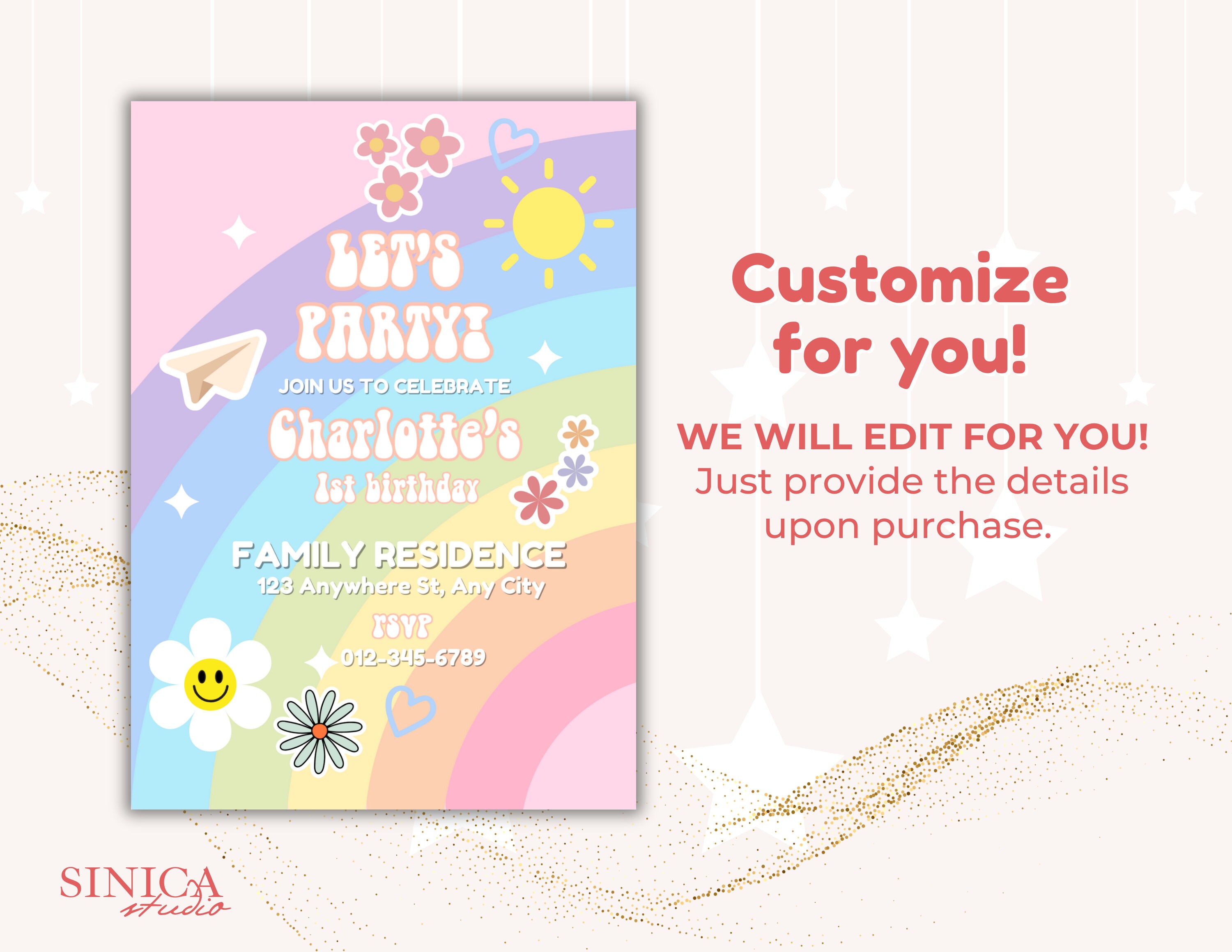 Pastel Rainbow Printable Invitation Printable Customizable - Etsy