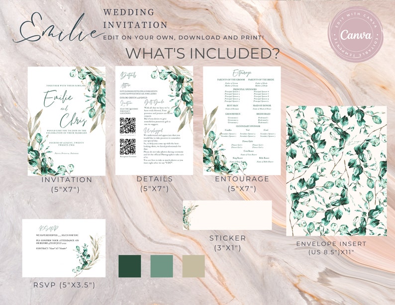 Emerald Green Wedding Invitation Templategreenery Wedding - Etsy