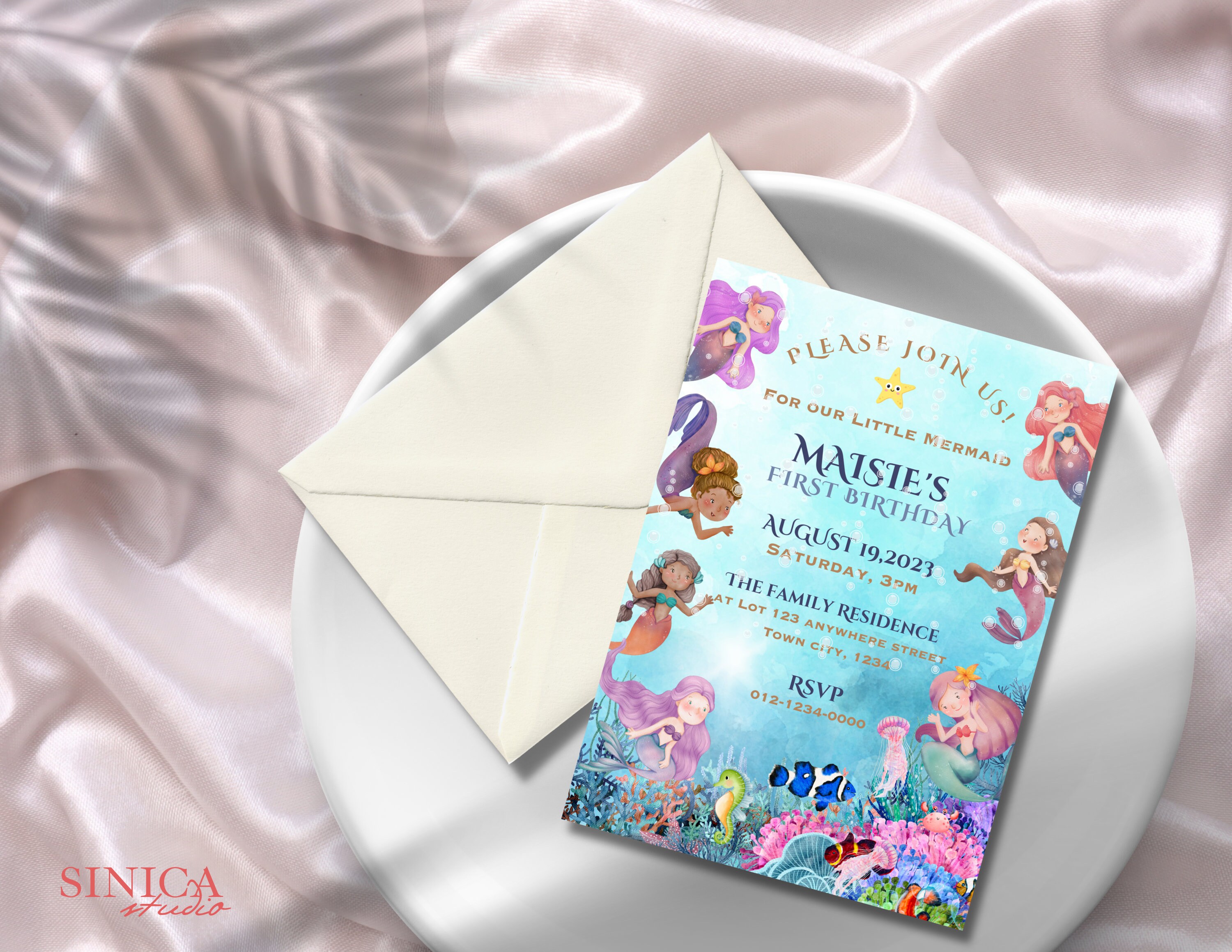 Little Mermaid Birthday Editable Printable & E-card Invitation,under ...