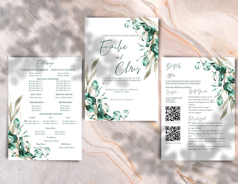 Emerald Green Wedding Invitation Templategreenery Wedding - Etsy