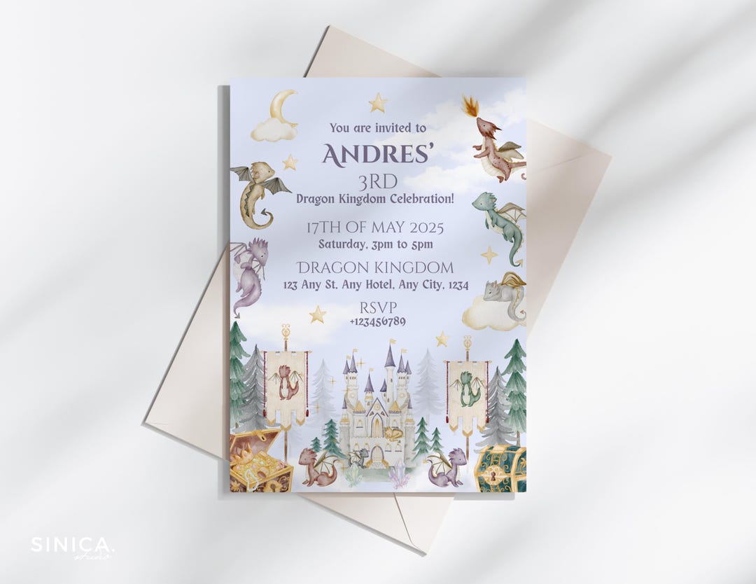 Dragon Kingdom Birthday Invitation Template | Editable Canva Invite ...