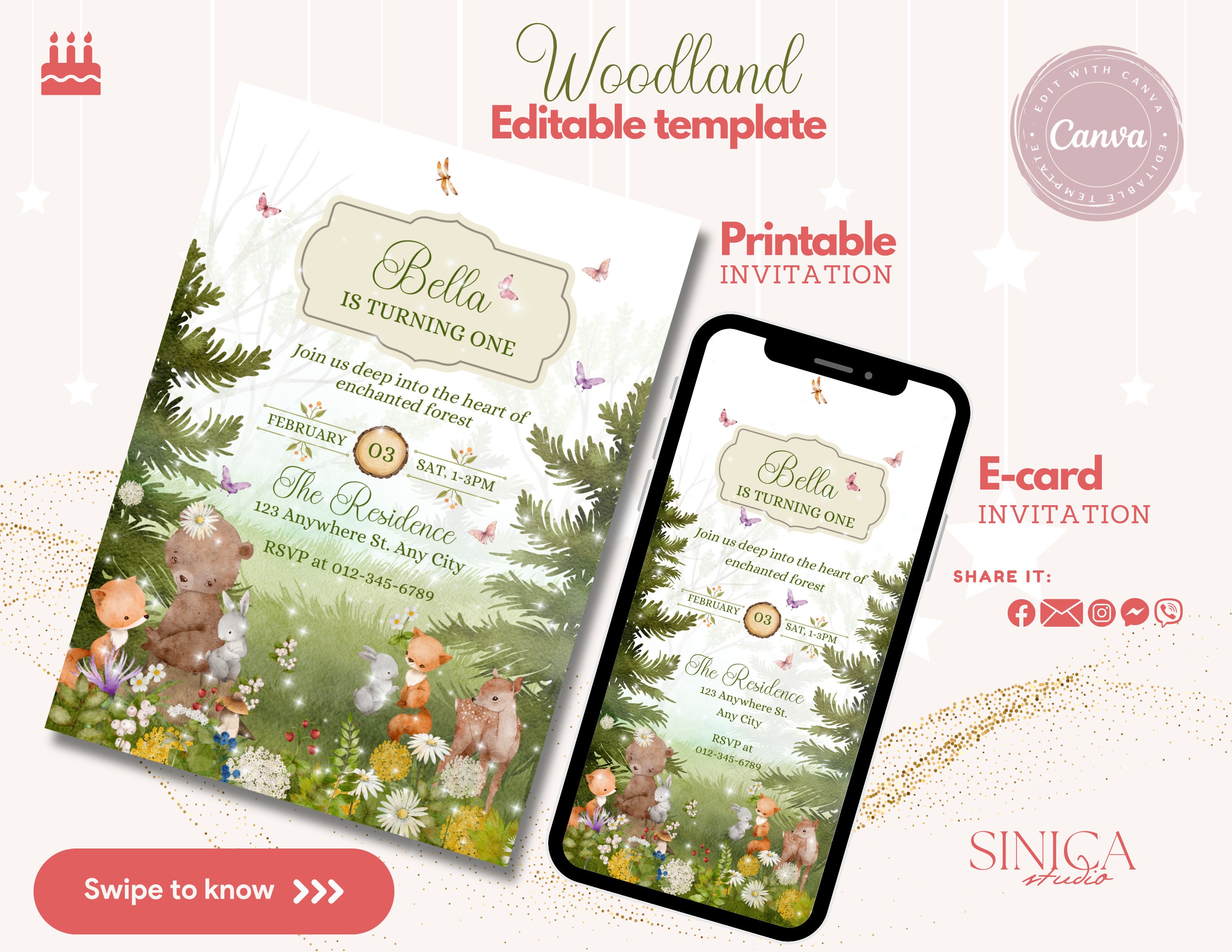 Enchanting Woodland Creatures Watercolor Forest Invitation - Printable ...