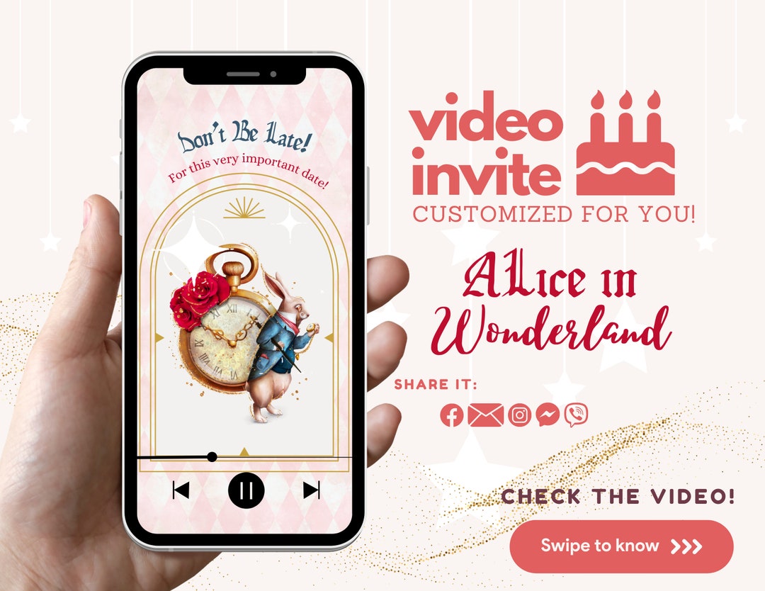 Down the Rabbit Hole Animated Alice in Wonderland Birthday Video Invite ...