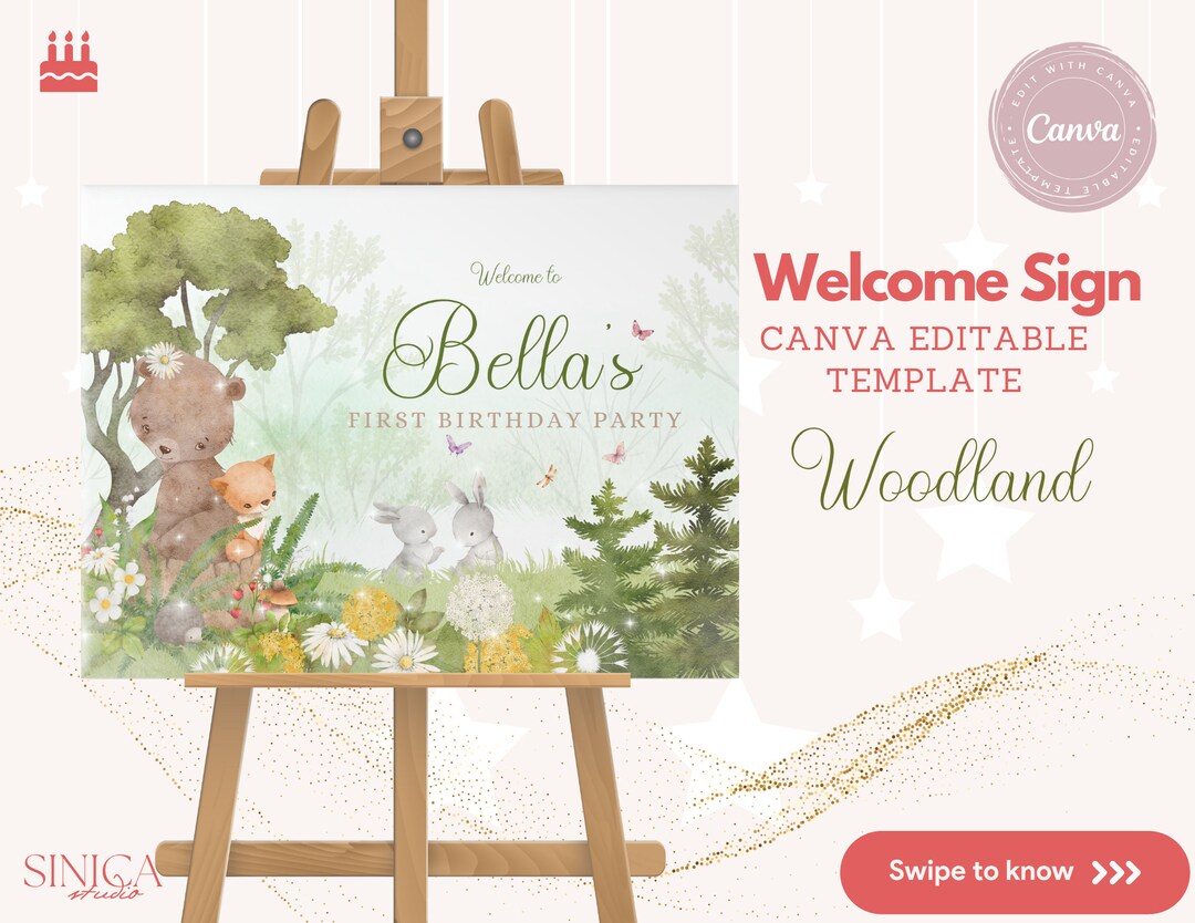 Enchanting Woodland Creatures Watercolor Forest Welcome Sign ...