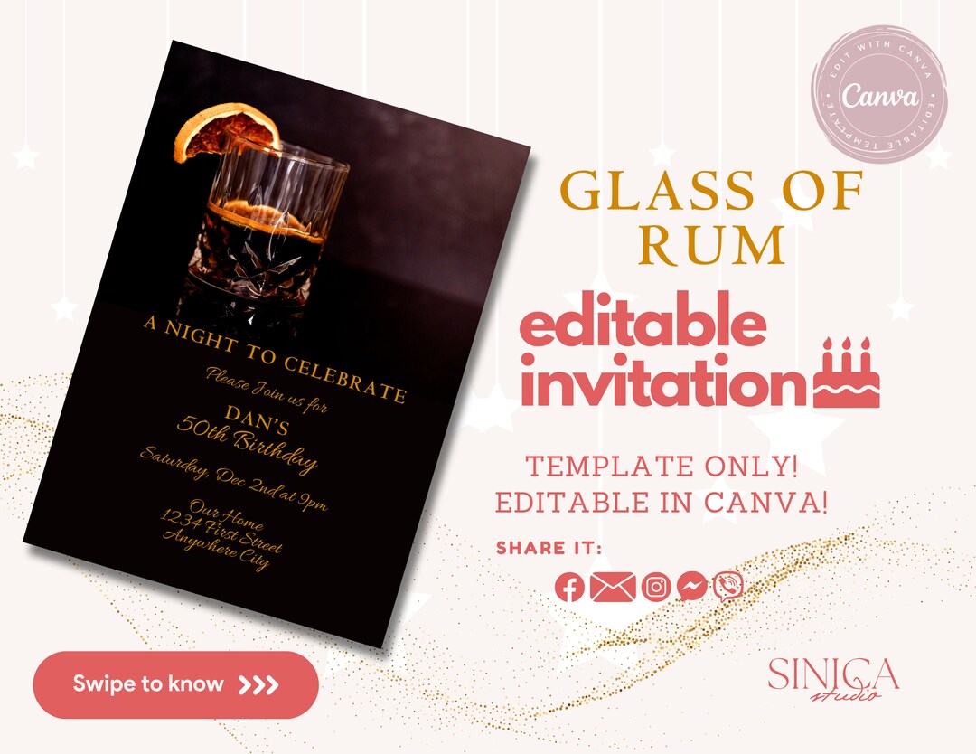 Whiskey Party Birthday Invitation, Rum Party Invite - Editable Template ...