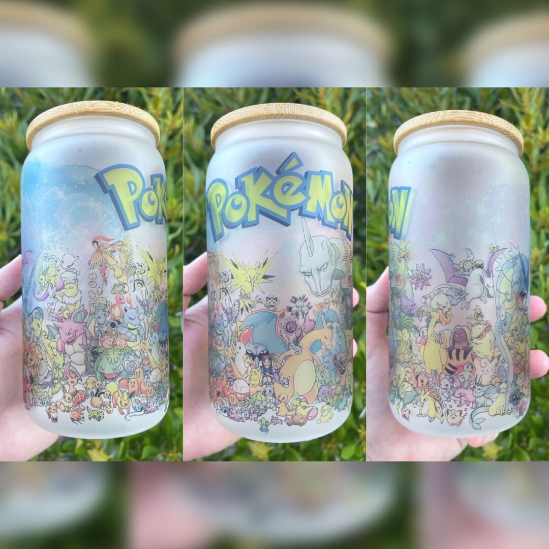 16oz Pokémon Inspired Sublimation Glass Cup with Lid and Straw - Etsy