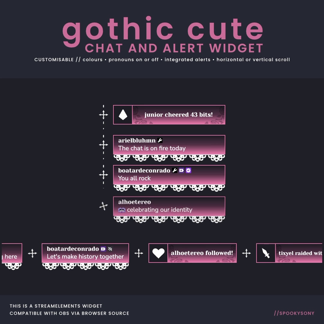 Gothic Cute Chat & Alert Stream Widget | Horizontal and Vertical Scroll ...