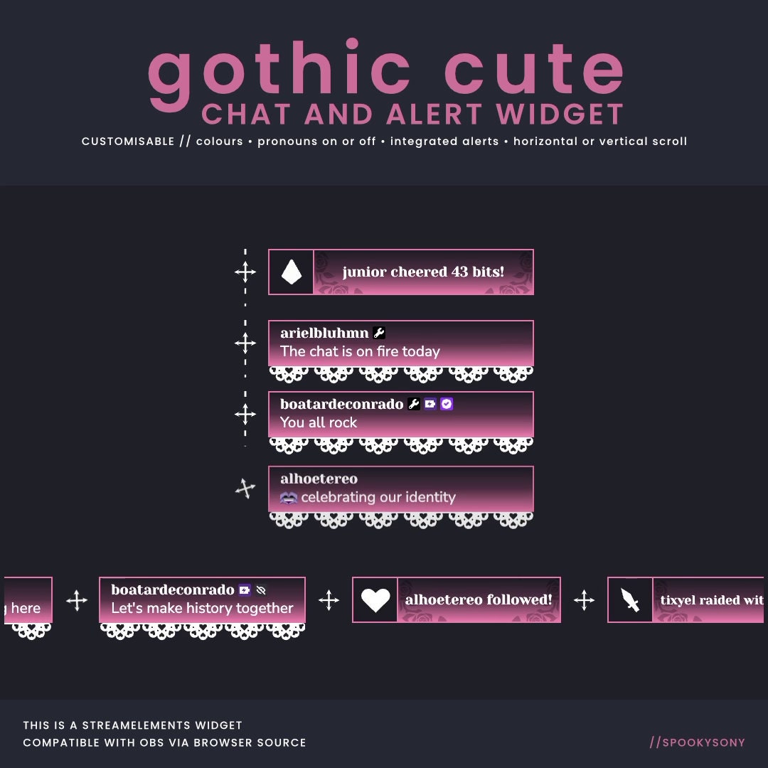 Gothic Cute Chat & Alert Stream Widget | Horizontal and Vertical Scroll ...