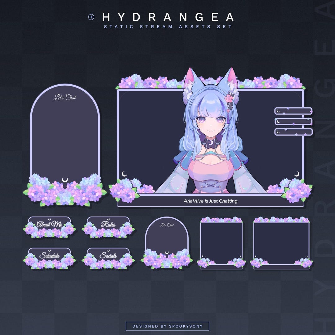 Hydrangea Static Stream Set | Webcam Frames | Chatbox Frames | Twitch ...