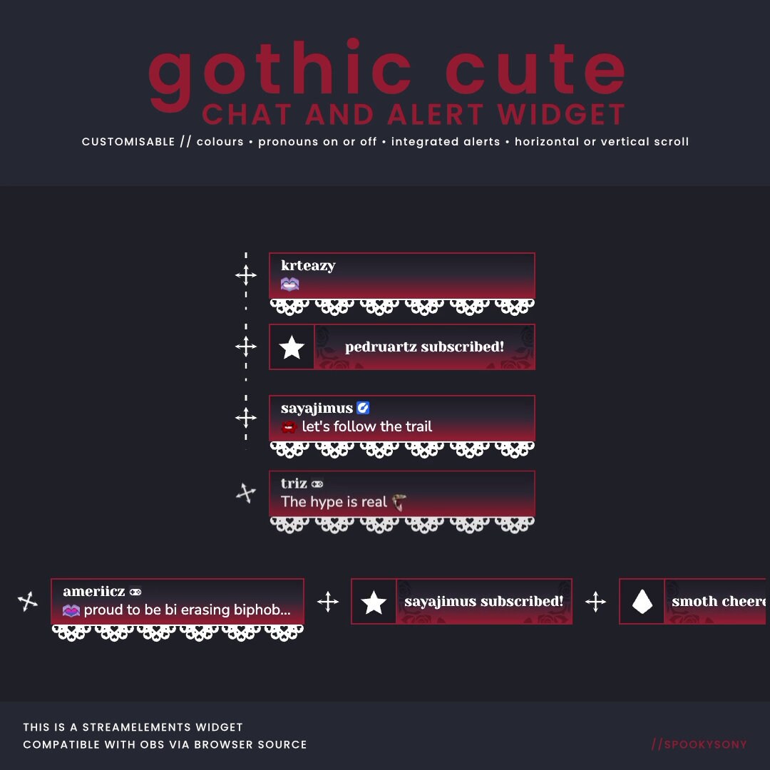 Gothic Cute Chat & Alert Stream Widget | Horizontal and Vertical Scroll ...