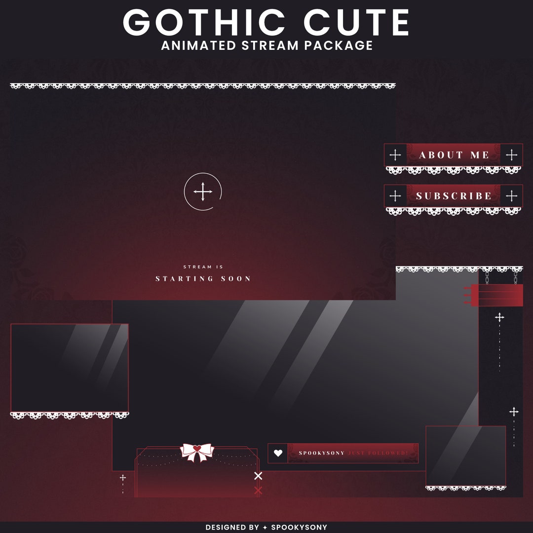 Gothic Cute Animated Stream Package Gaming Chatting Overlays Twitch Panels Animated Alerts Dark ...