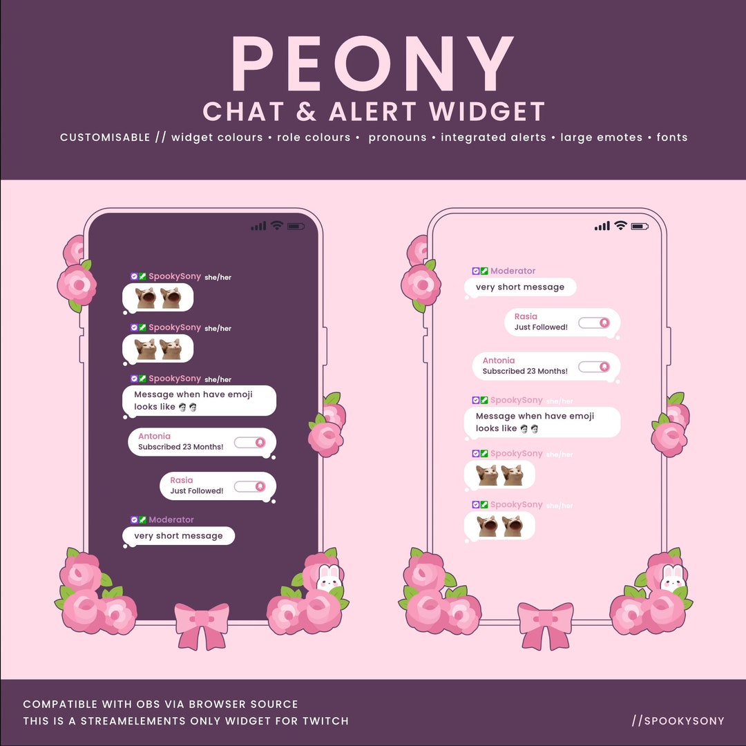 Peony Chat & Alert Widget | Color Customizable Chat | Simple and Minimal Streamelements Chat ...