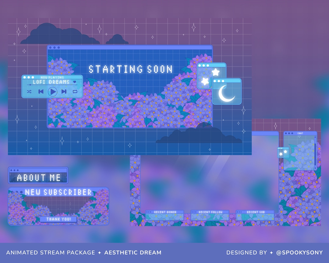 Aesthetic Dream Stream Package Animated Stream Overlay Screen Twitch ...
