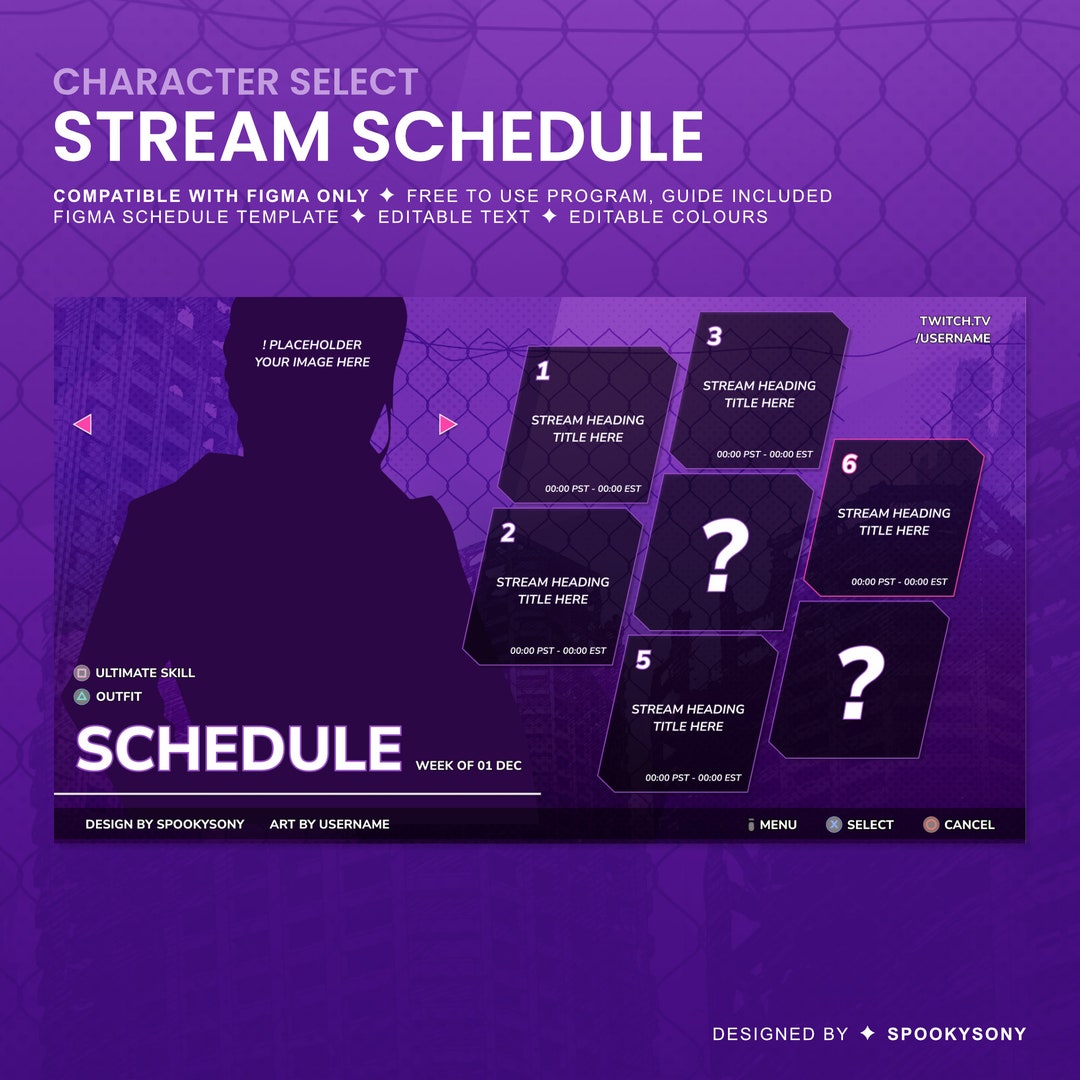 Character Select Stream Schedule Editable Figma Schedule Gamer ...