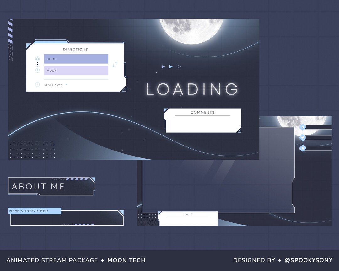Moon Tech Animated Stream Package Gaming Chatting Overlays Twitch Panels Animated Alerts Space ...
