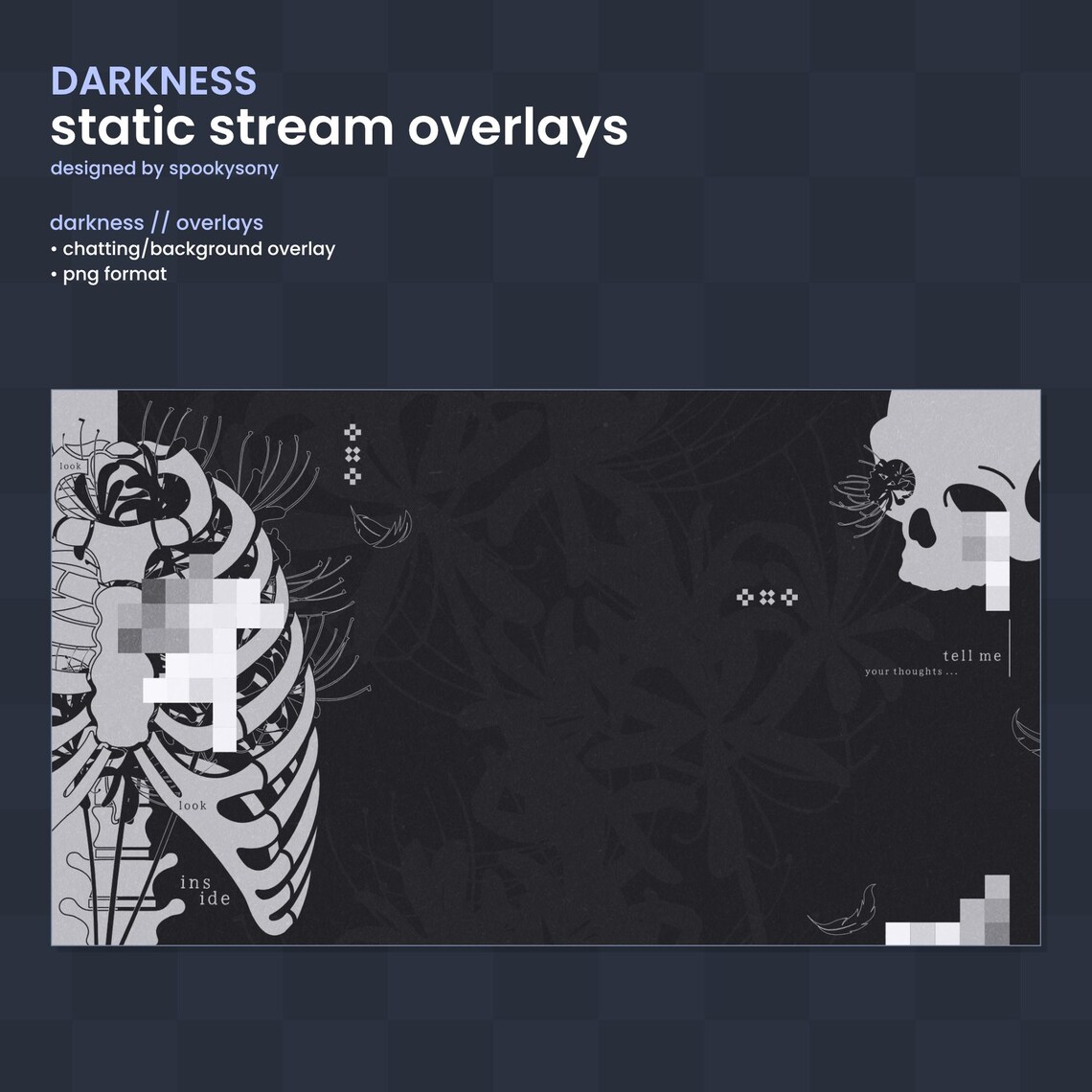 Static Stream Overlays | Darkness | Gaming Overlays | Just Chatting ...