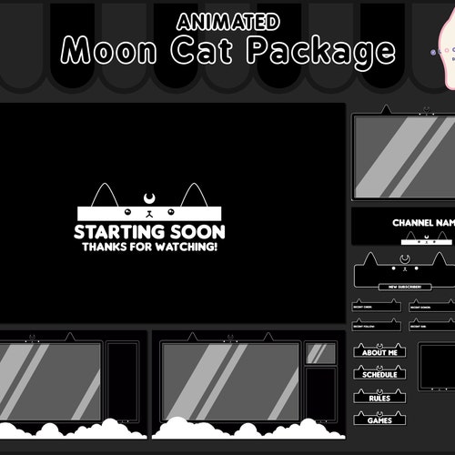 FULL ANIMATED Black Cat Twitch Stream Package/ Celestial Night - Etsy