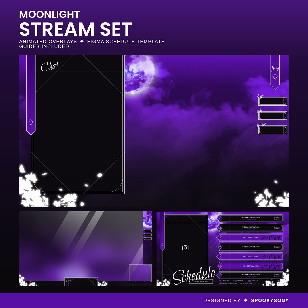 Moonlight Animated Stream Set Gaming Chatting Overlays Stream Schedule Vtuber Schedule Weekly ...