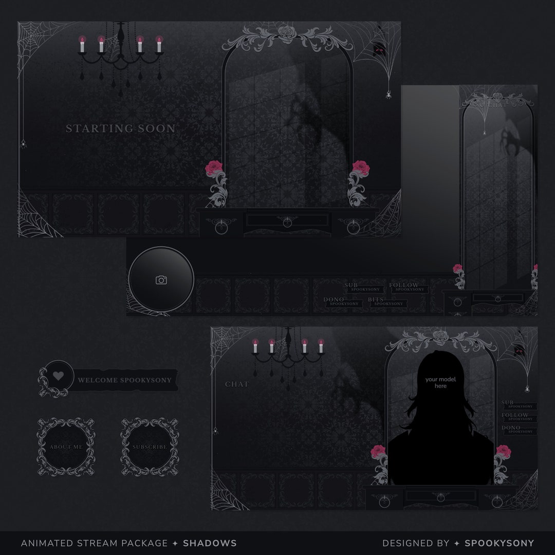 Shadows Animated Stream Package Gaming Chatting Overlays Twitch Panels Animated Alerts Gothic ...