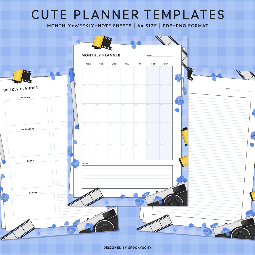 Cute Digital Planner Templates Monthly Planner Weekly Planner Portrait ...
