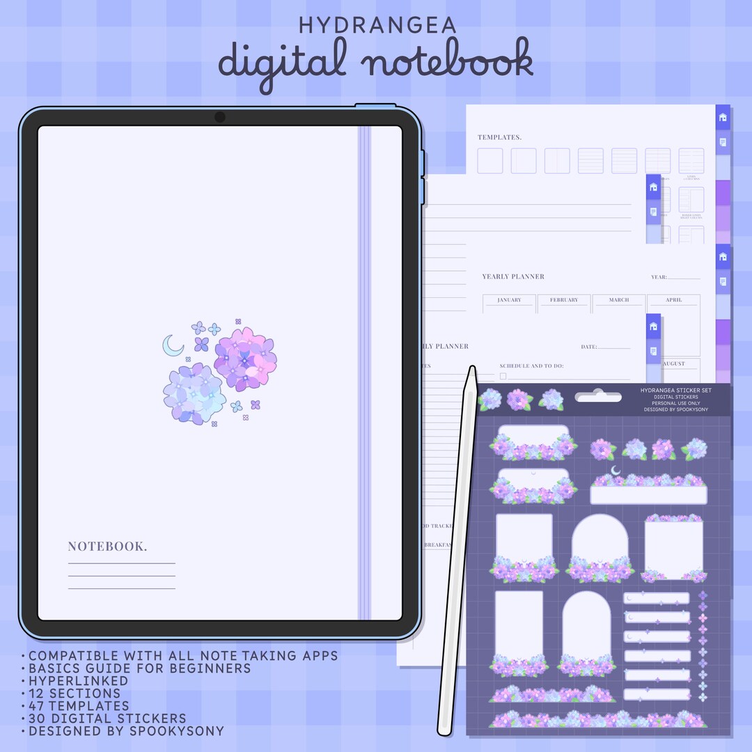 Cute Digital Notebook | Digital Stickers | Planner Templates ...