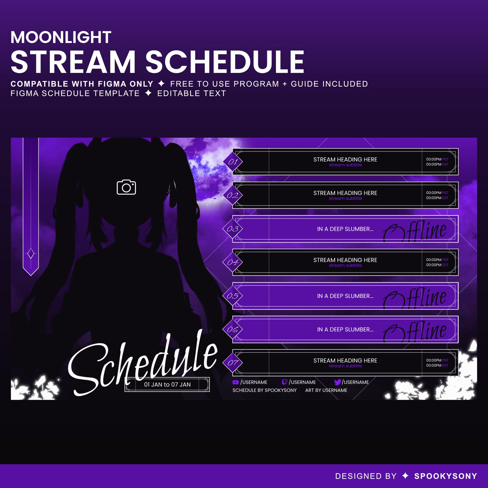 Moonlight Animated Stream Set Gaming Chatting Overlays Stream Schedule Vtuber Schedule Weekly ...